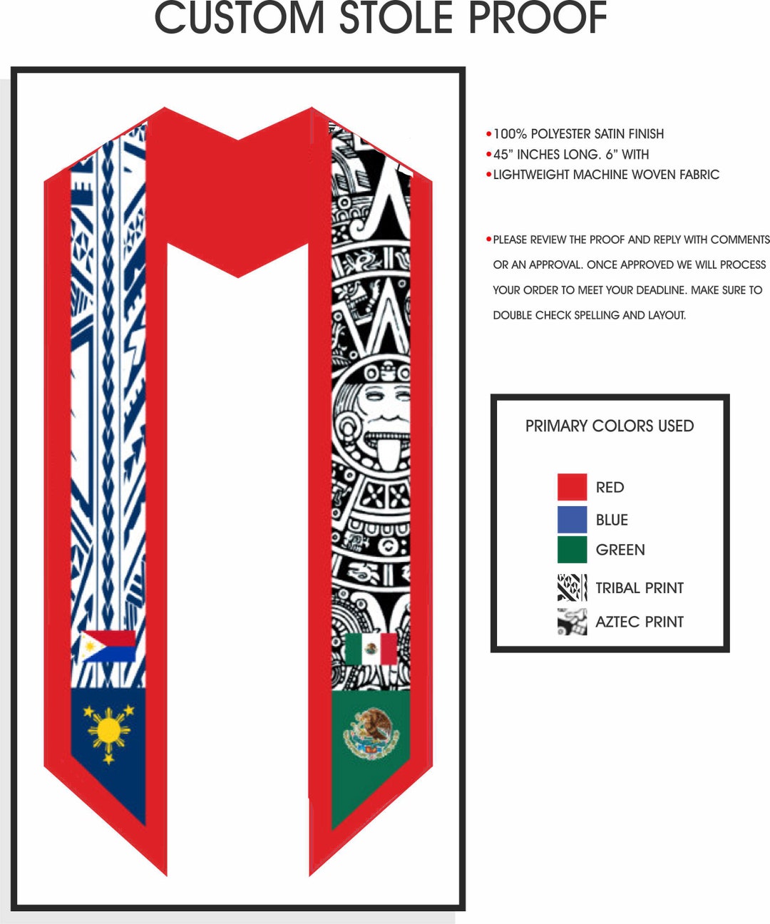 Philippines X Mexico Graduation Stole Sash Tribal ISLANDER Style ...