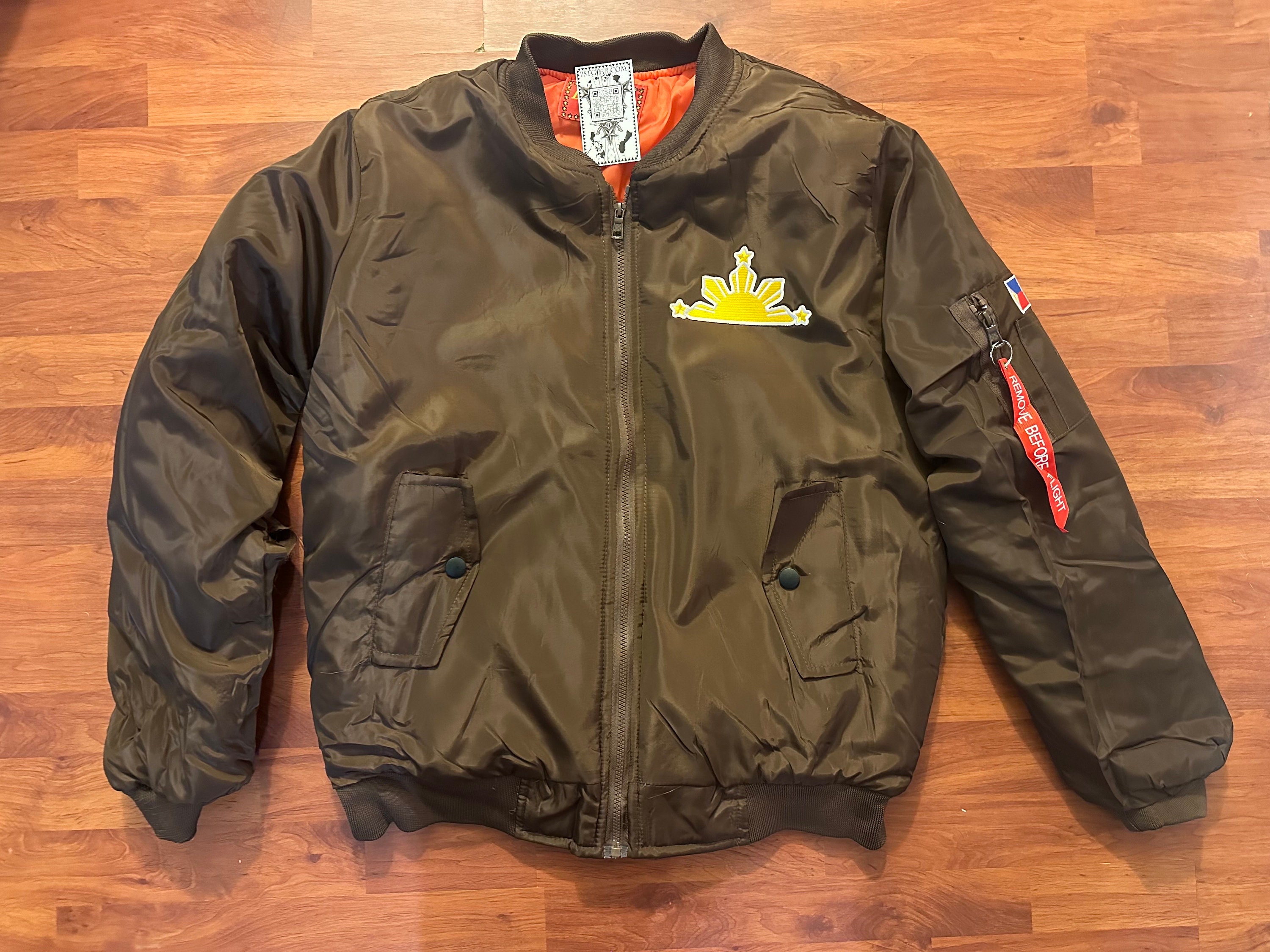 Philippines Filipino Bomber Jacket Chocolate Brown 3 Stars and Sun ...