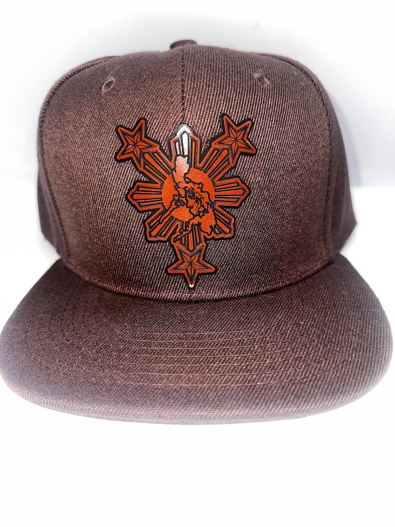 Philippines Filipino Flag Cap Brown Leather Brown Sun Side Islands 7107 ...