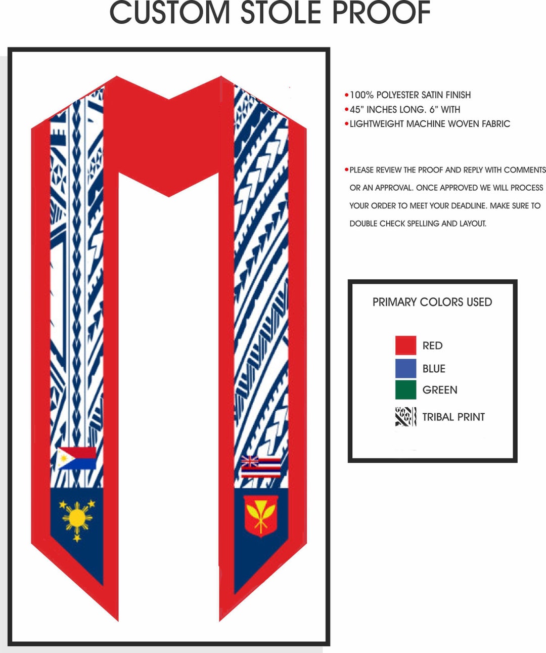 Philippines X Hawaii Graduation Stole Sash Tribal ISLANDER Style ...