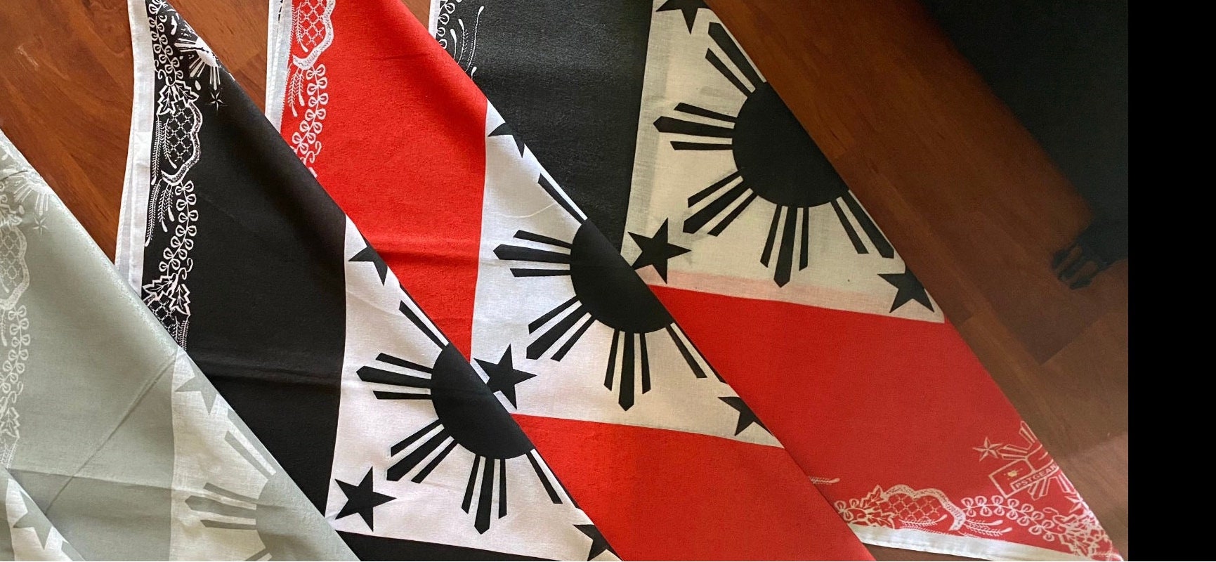 Philippines Filipino Black and Red Bandana 22 X 22 3 Stars and Suns ...