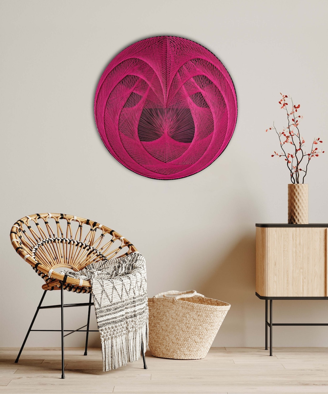 Pink Mandala String Wall Art, Handmade Hanging Geometric Thread Wall ...