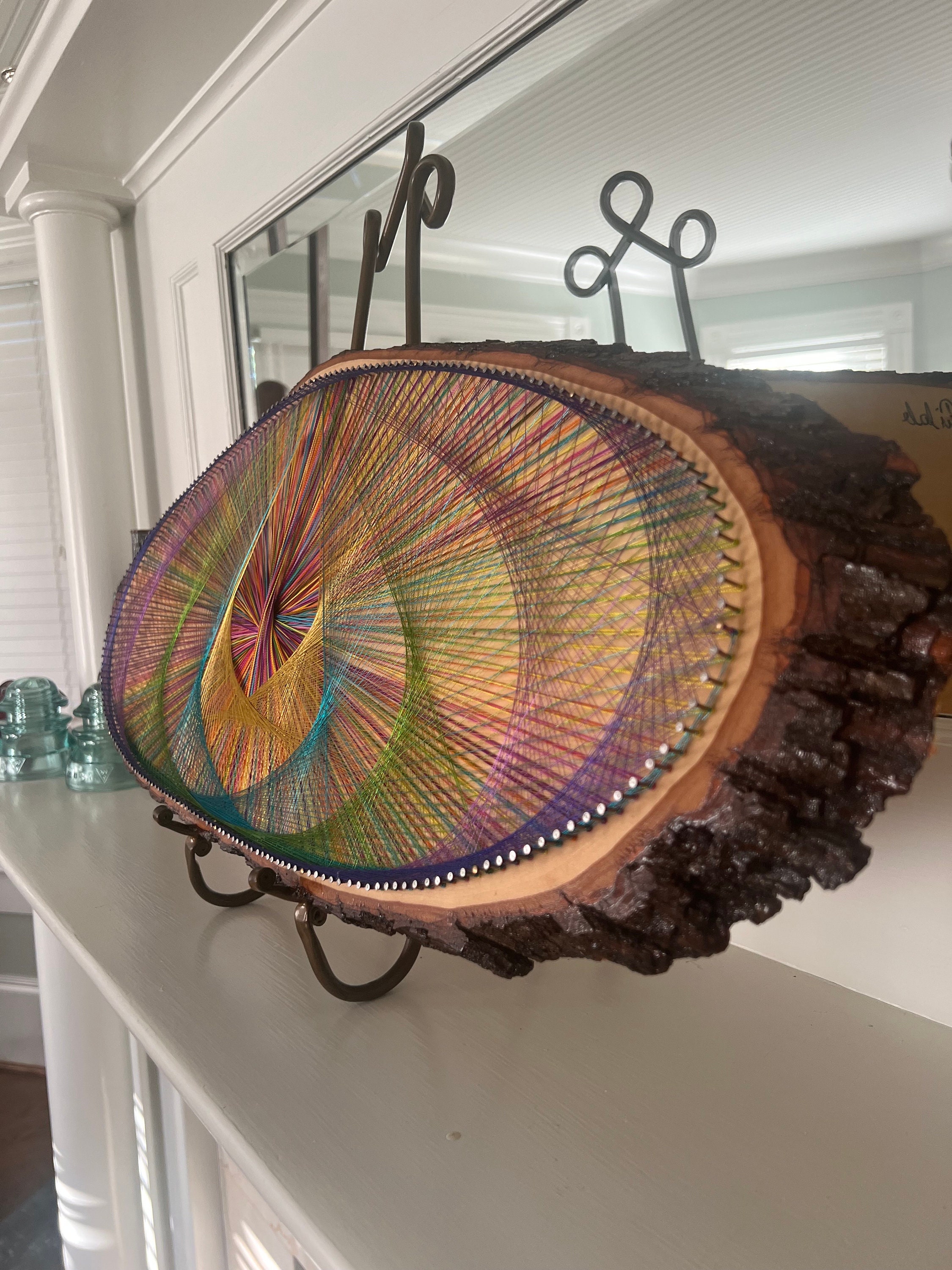 Rainbow String Art: Fan Bloom on Live Edge Wood, Boho Wall Decor - Etsy