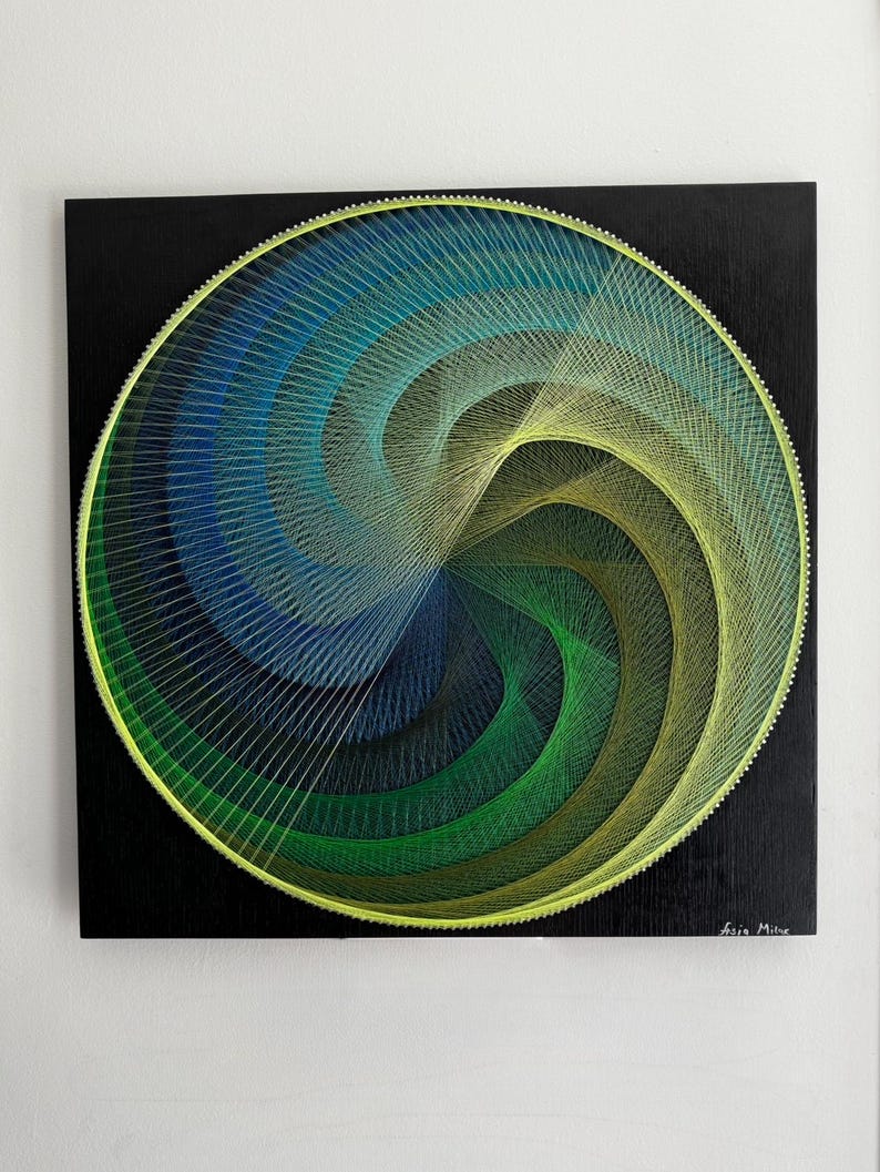 Sacred Geometry String Art: Spiral Mandala, Greens & Blues - Etsy