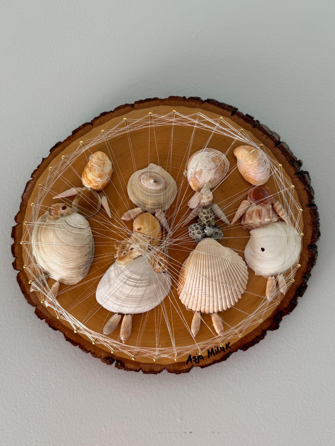 Handmade Seashell String Art: Coastal Live Edge Wood Decor - Etsy