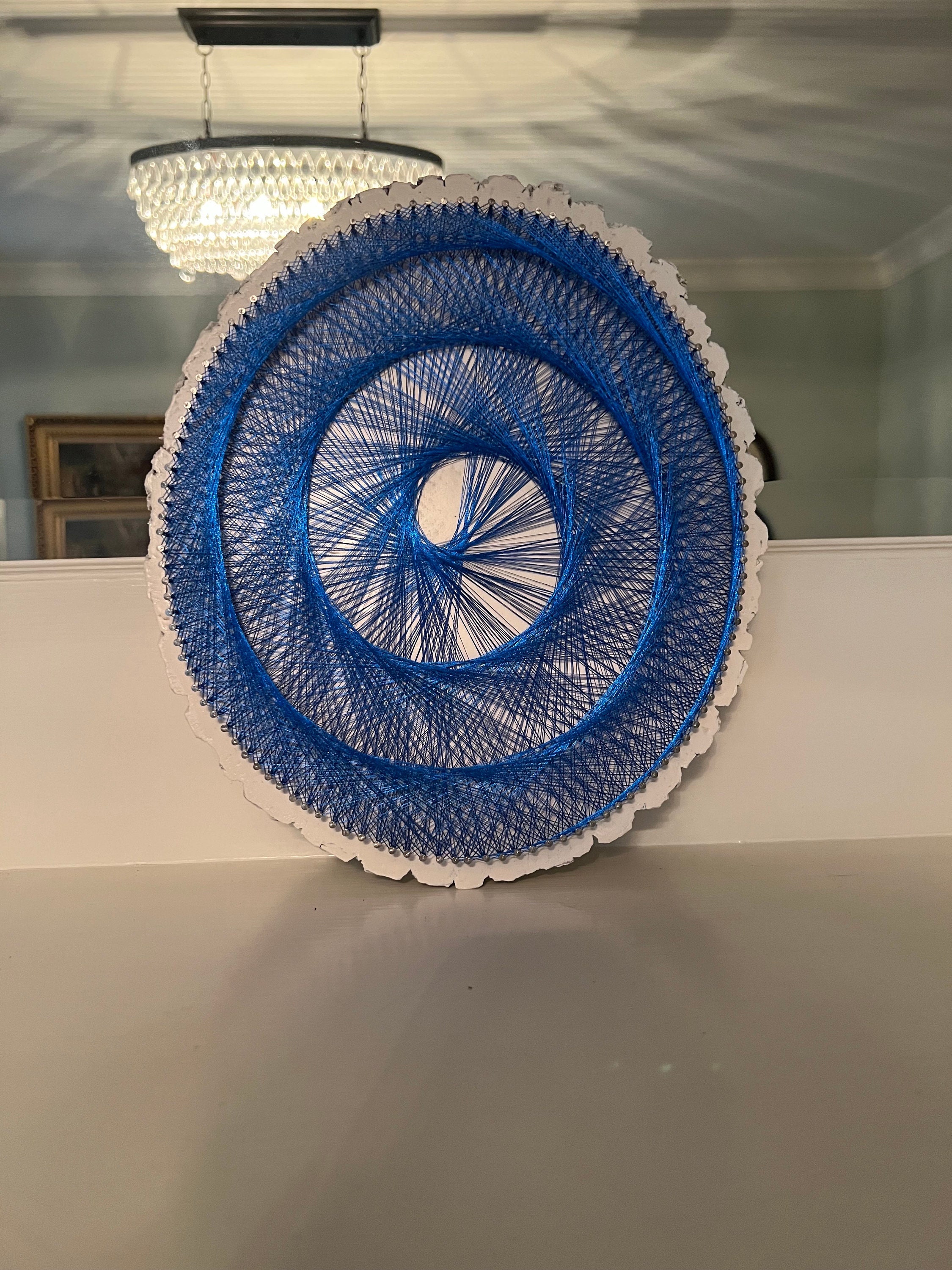 Blue Metallic String Art, Blue Flower Wall Artwork, Dainty Wall ...