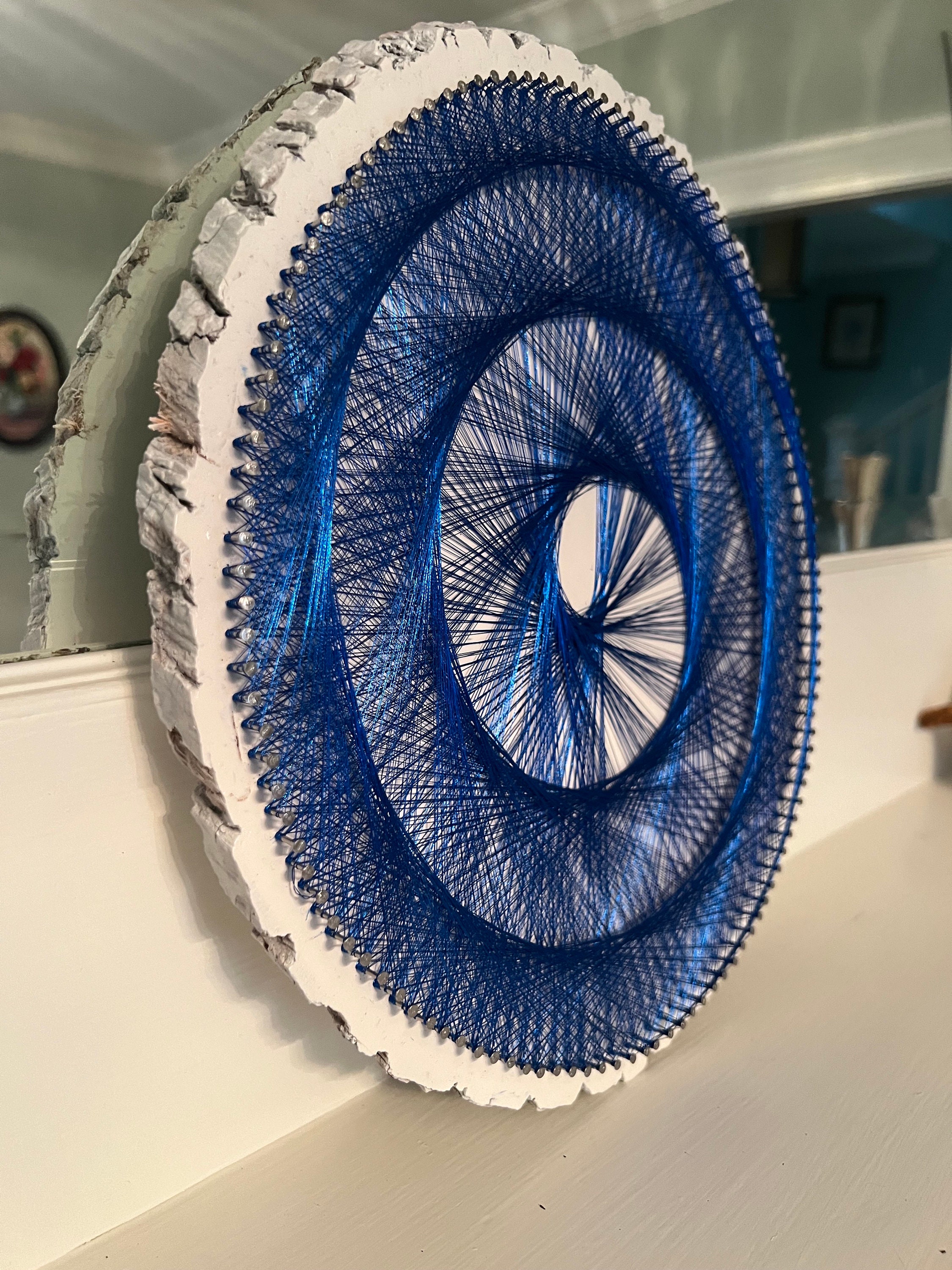 Blue Metallic String Art, Blue Flower Wall Artwork, Dainty Wall ...