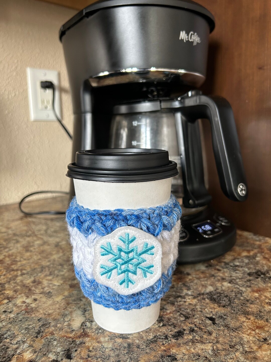 Snowflake Cup Cozy Winter Cup Cozy Blue and White Cup Cozy Crochet Cup ...
