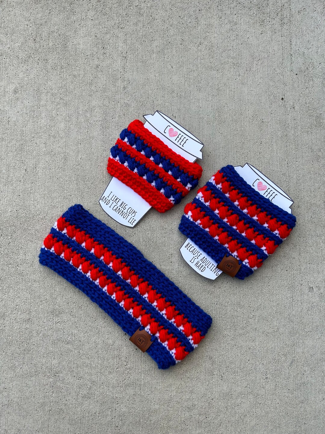 Team Spirit Blue and Red Red and Blue Head Band Ear Warmer Cup Cozy ...