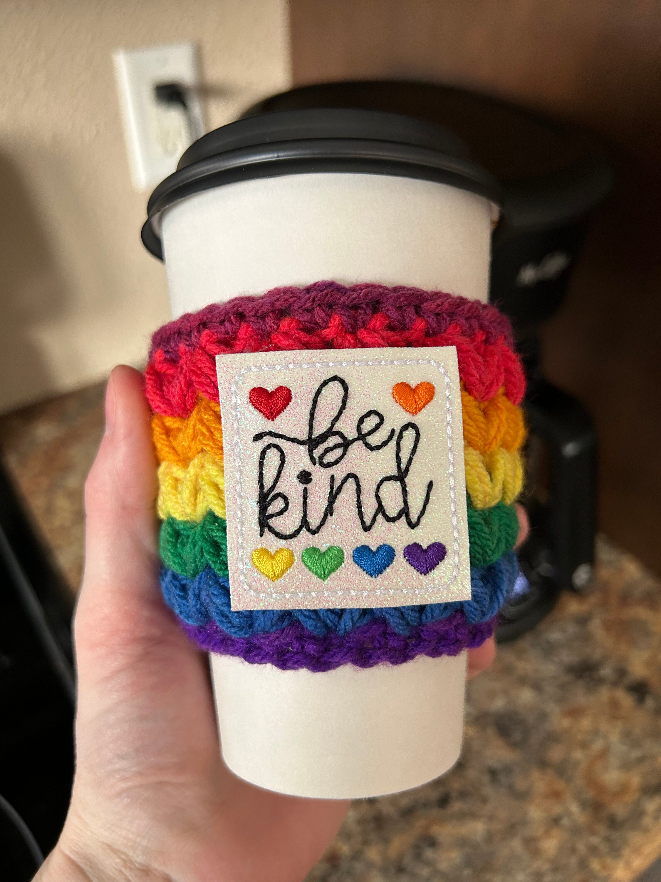 Be Kind Cup Cozy; Be Kind; Rainbow Cup Cozy; Cup Cozy; Crochet Cup Cozy ...