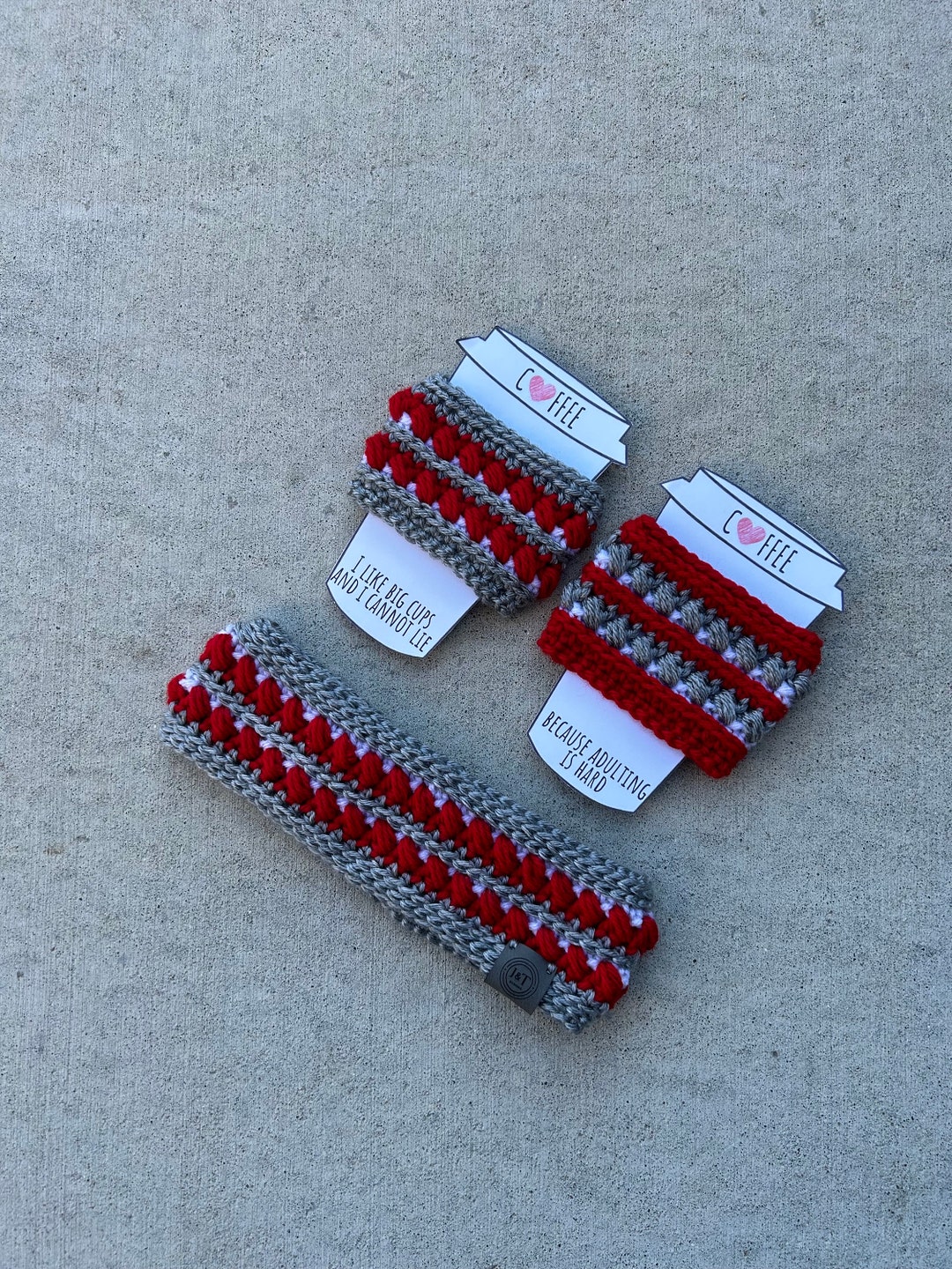 Team Spirit Red and Gray Gray and Red Headband Ear Warmer Cup Cozy ...