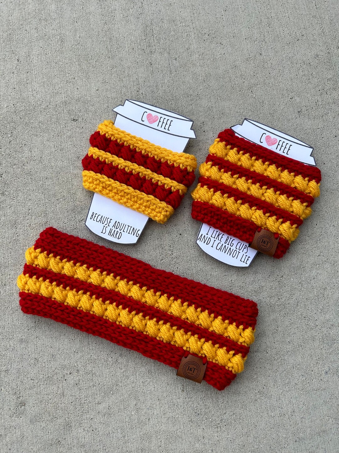 Team Spirit; Red and Gold; Gold and Red; Headband; Ear Warmer; Cup Cozy ...