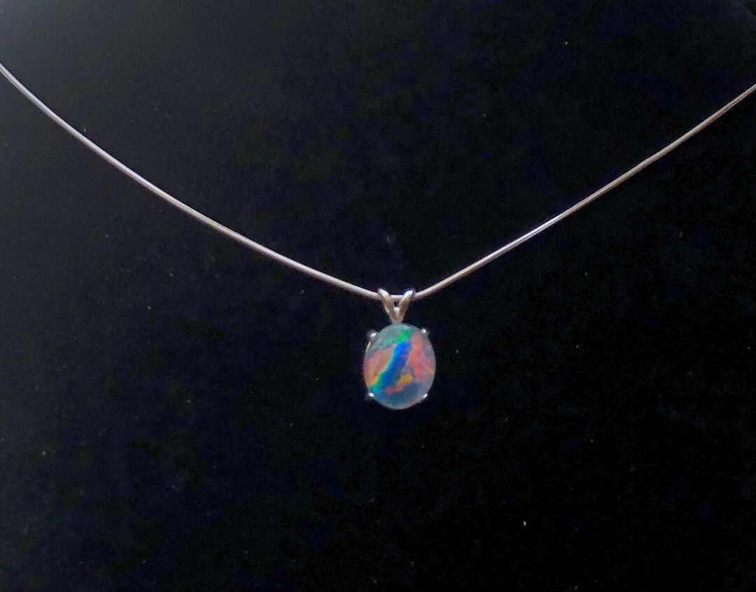 Australian Opal Triplet Sterling Silver Necklace 12mm X 10mm - Etsy