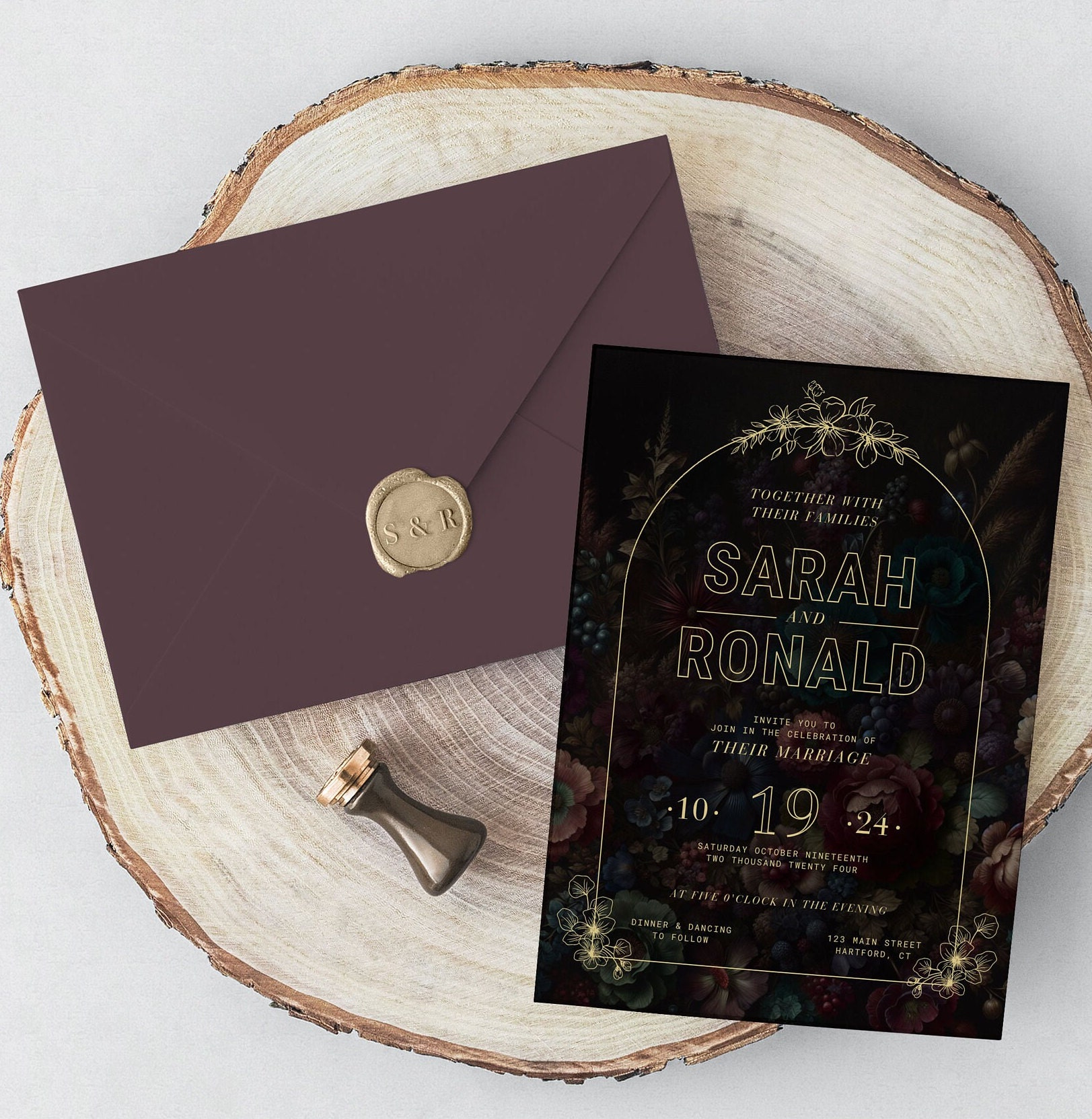Moody Floral Wedding Invitation, Dark Floral Invite, Botanical ...