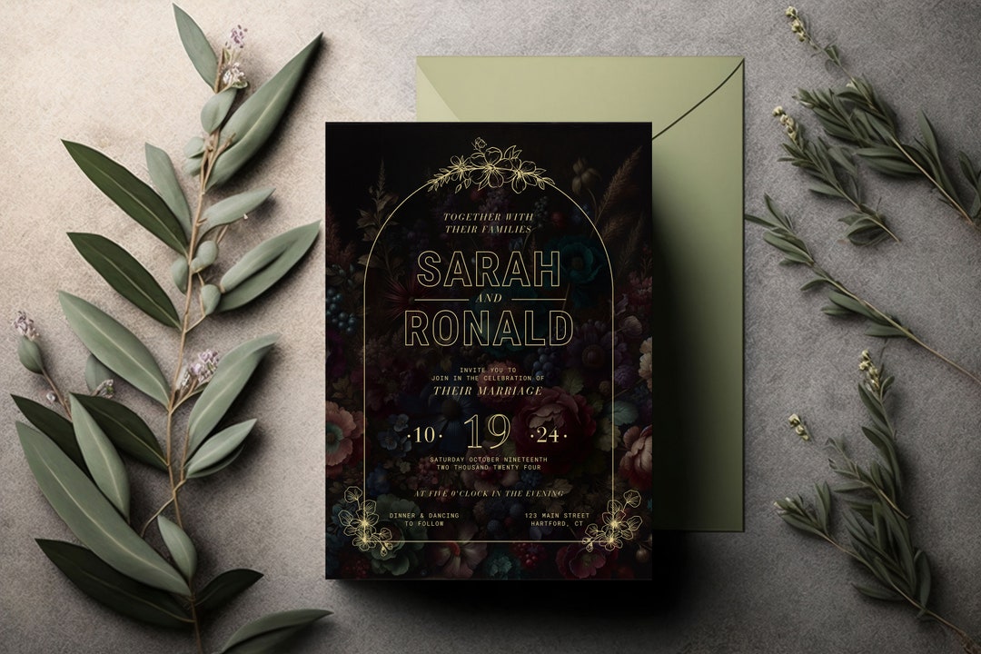Moody Floral Wedding Invitation, Dark Floral Invite, Botanical ...