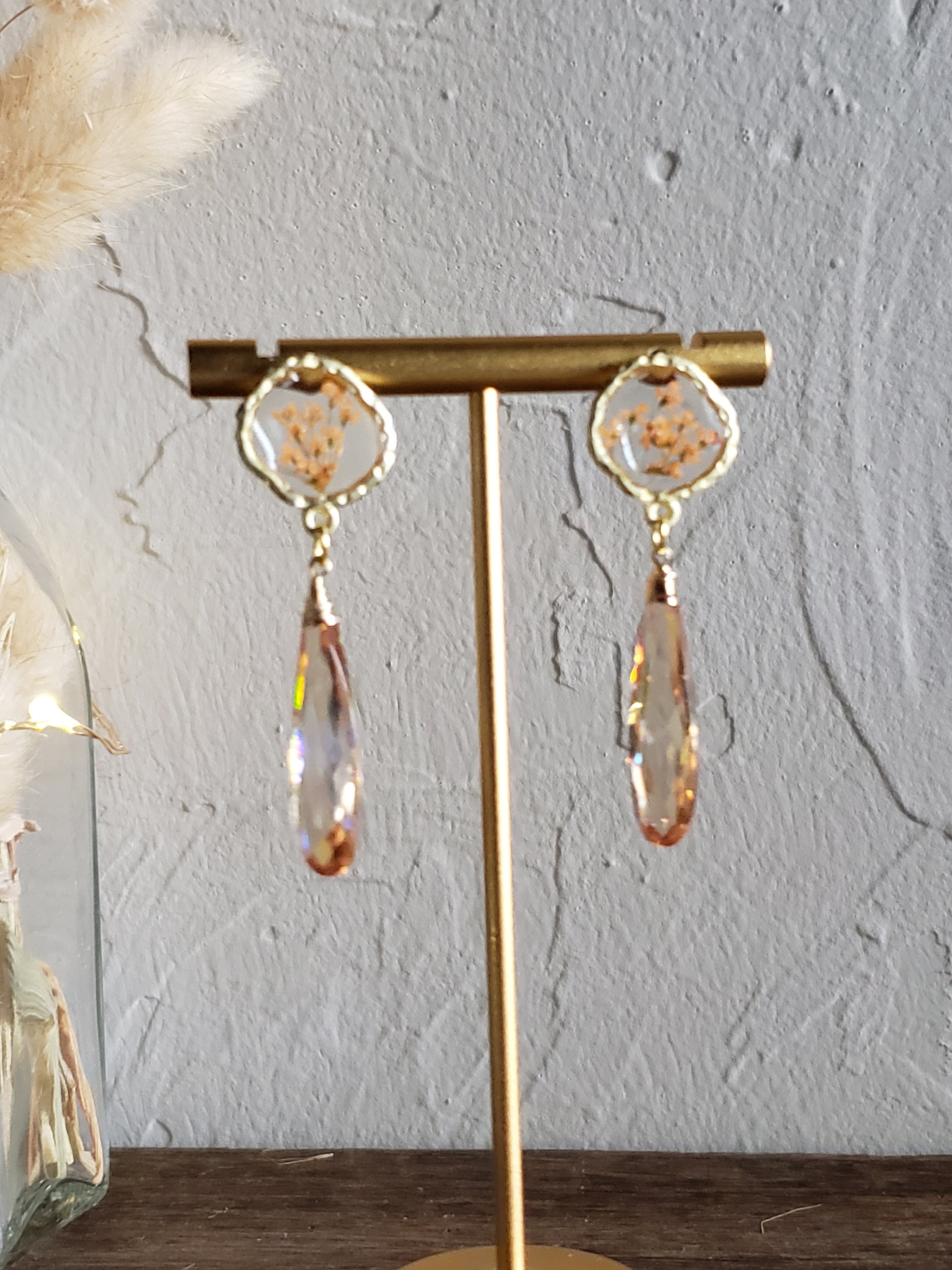 Peach Floral Resin Studs With Peach Cubic Zirconia. Pantone Color of the Year - Etsy