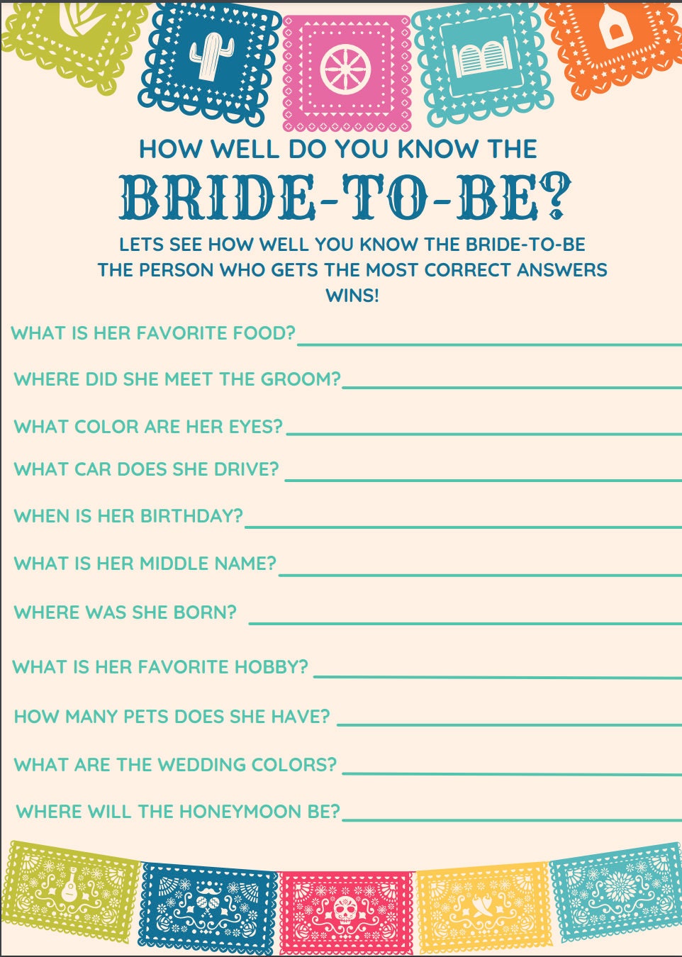 FIESTA BRIDAL SHOWER Game Bundle Fiesta Theme Printable Instant ...