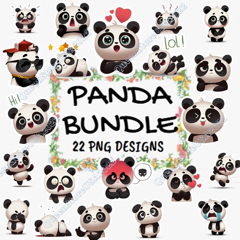 Panda Shapes Bundle PNG, Cute Panda Clipart | Adorable Panda Clipart ...