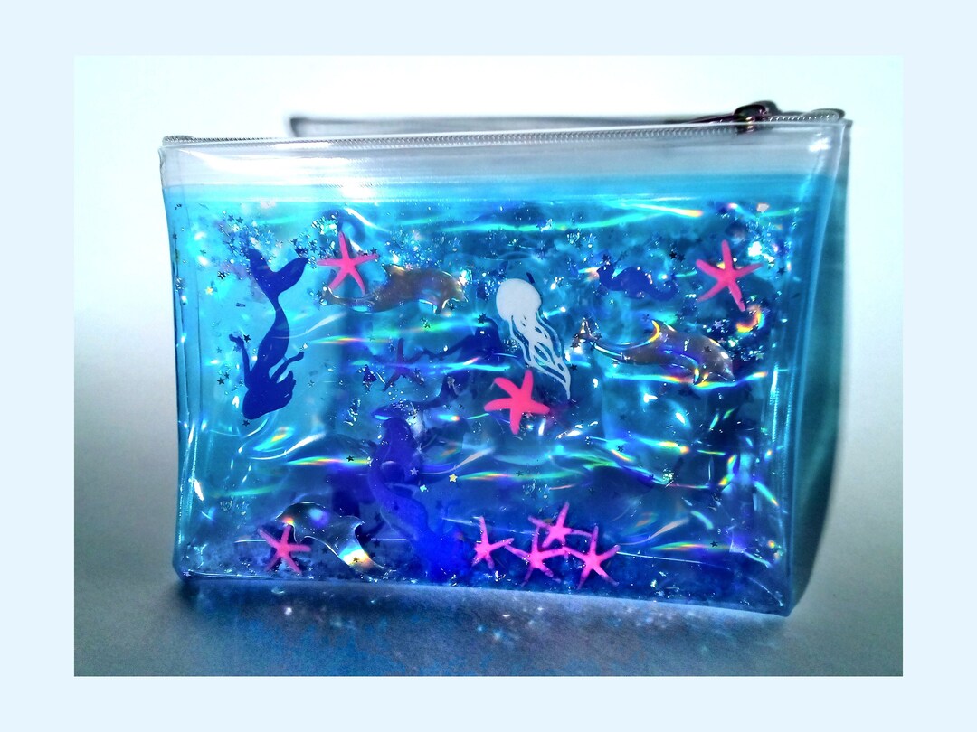 Real Waves Liquid Glitter Makeup Bag. Big Cosmetic Pouch With Jellyfish ...
