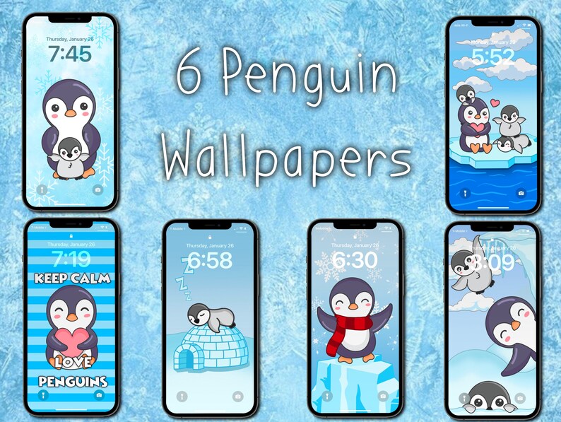 Penguin Family Phone Wallpapers (set of 6) - Etsy