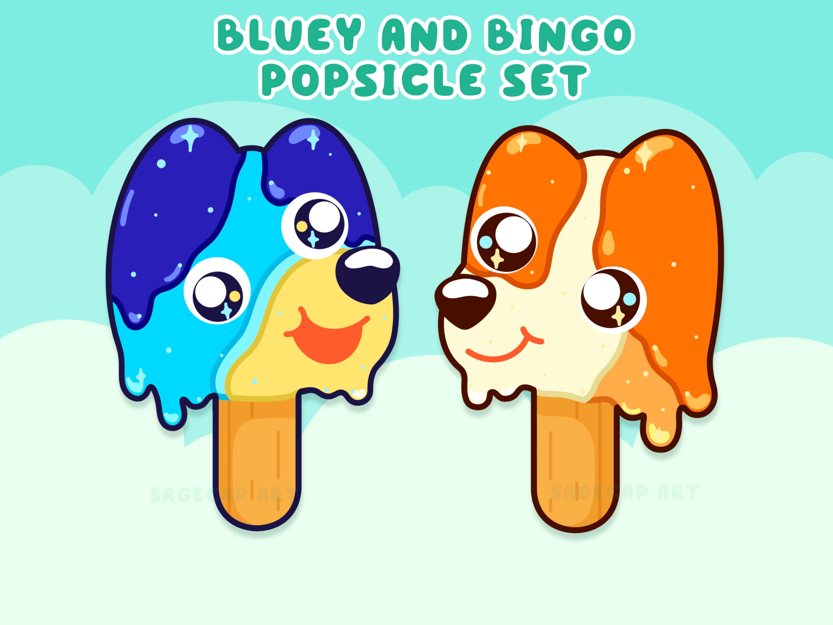 Bluey and Bingo Popsicle Sticker, Meme, Melting, Ice Pop, Dessert ...