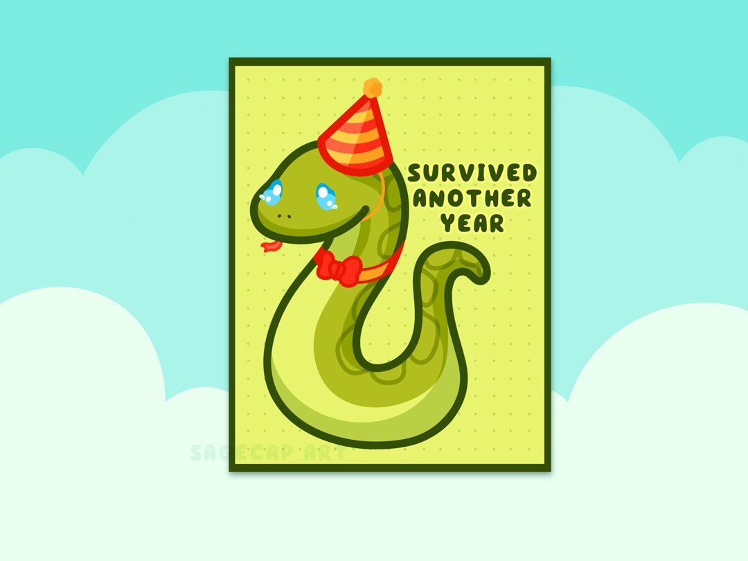 Existential Birthday Snake Sticker, Survivor, Mental Health, Party Hat ...