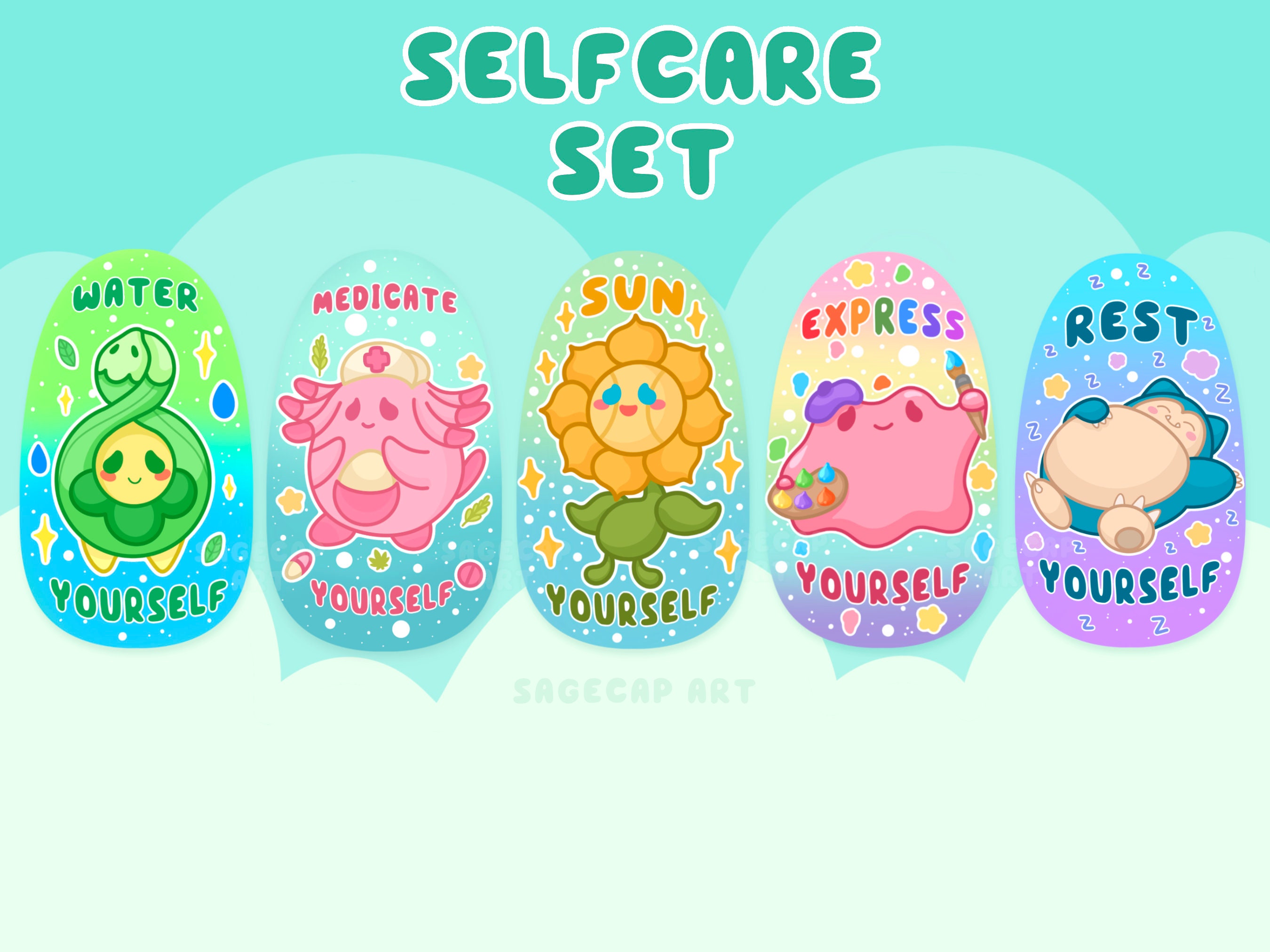 Self Care Pokemon Stickers, Geek Gamer Kawaii Reminder - Etsy