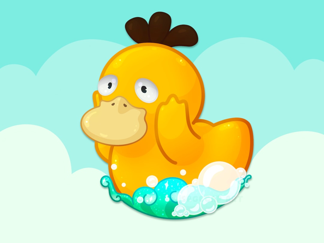 Psyduck Rubber Ducky Sticker, Pokemon, Splash, Kawaii, Cute, Bubbles ...