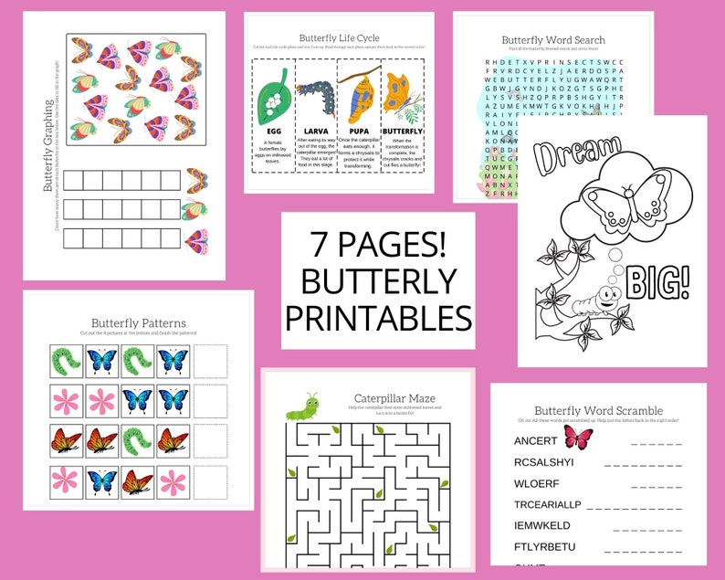 Butterfly Printable Activity Worksheet, Butterfly Activity Pack ...