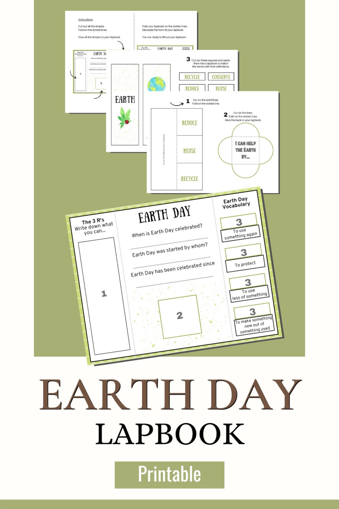 Earth Day Lapbook, Earth Day Printables, Earth Day Worksheet, Recycling ...