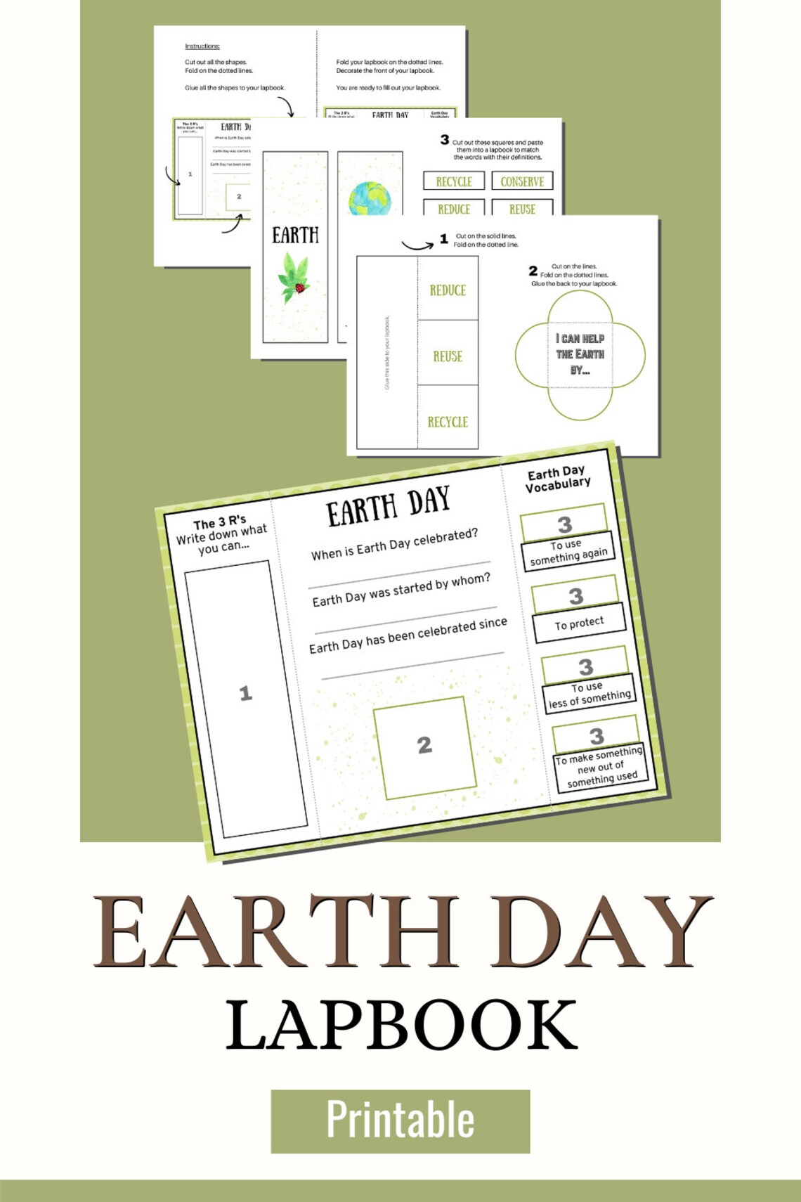 Earth Day Lapbook, Earth Day Printables, Earth Day Worksheet, Recycling ...