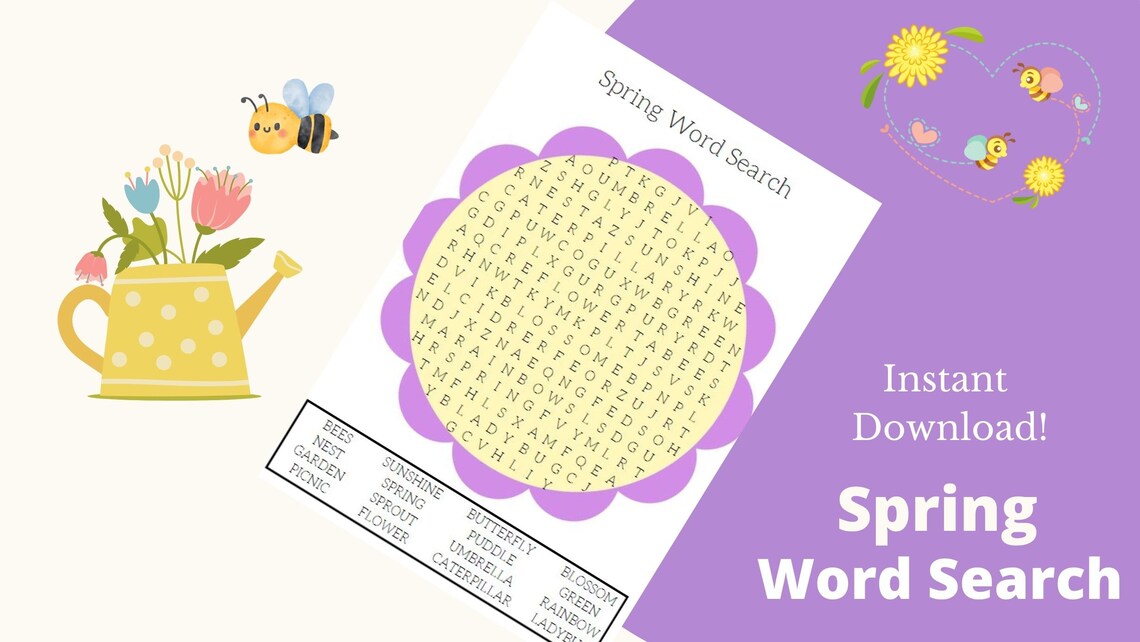 Spring Time Word Search Puzzle, Spring Word Seek, Spring Time Word ...