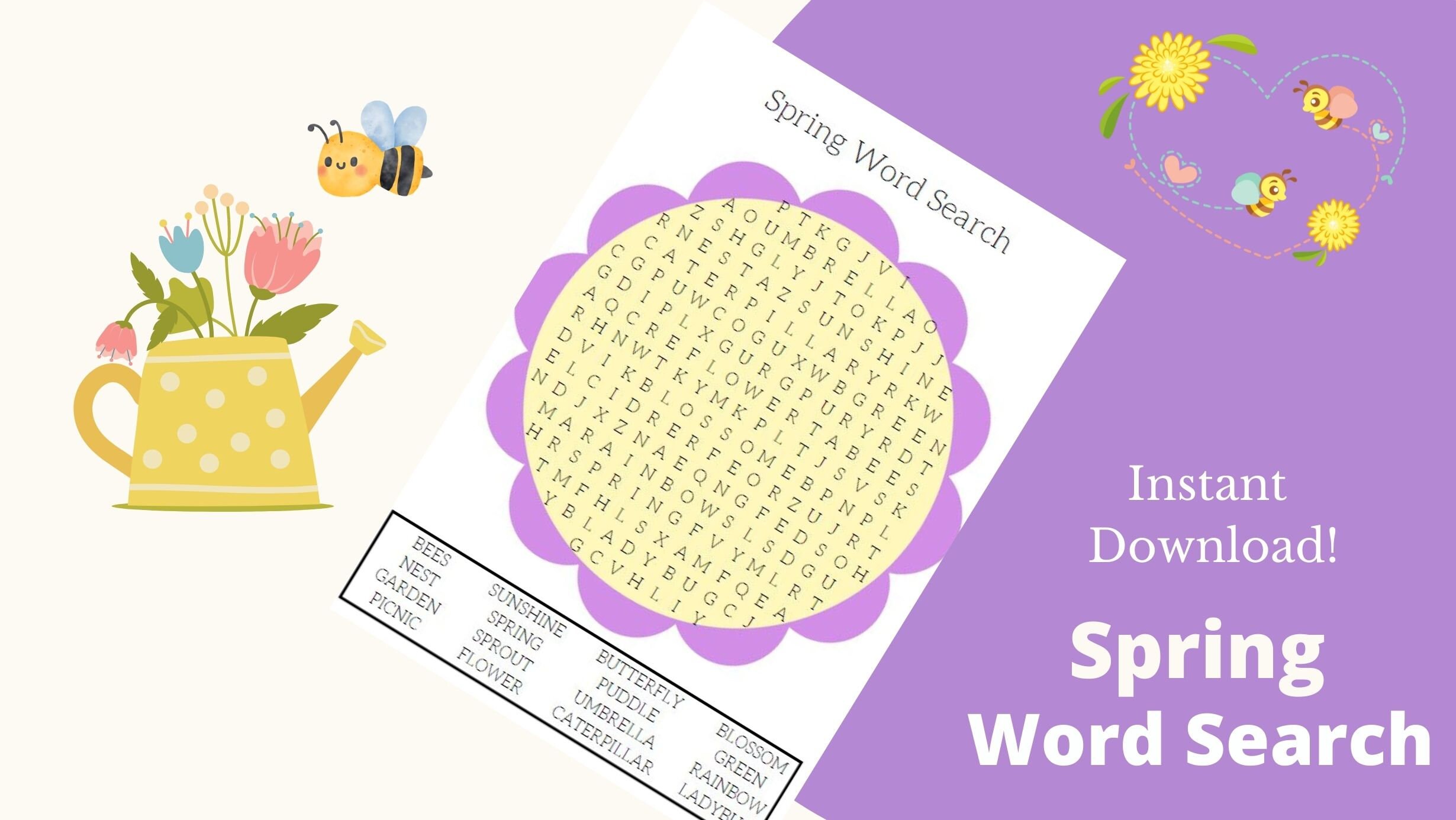 Spring Time Word Search Puzzle, Spring Word Seek, Spring Time Word ...