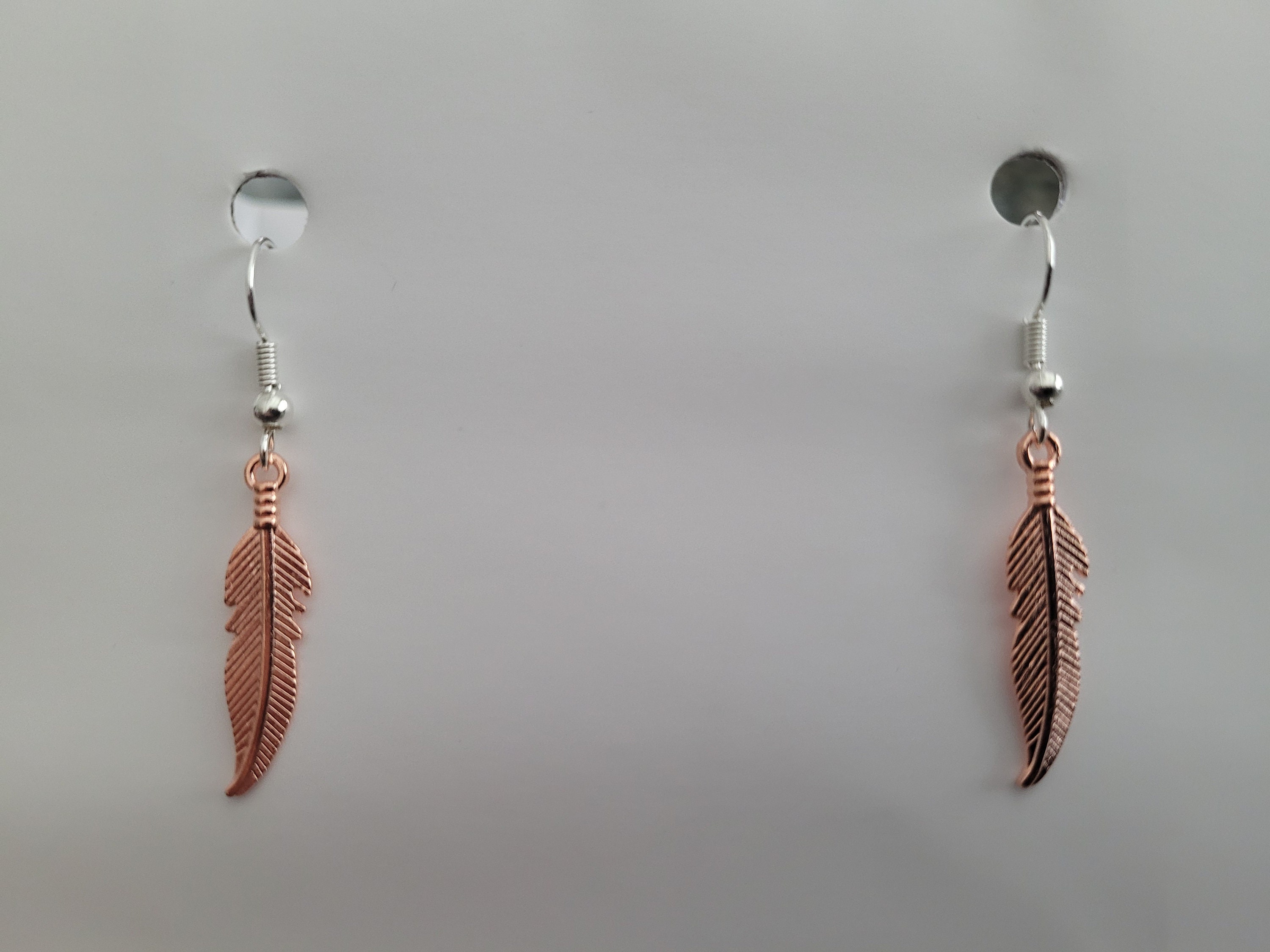 Small Silver and Rose Gold Metal Feather Dangle Earrings Etsy