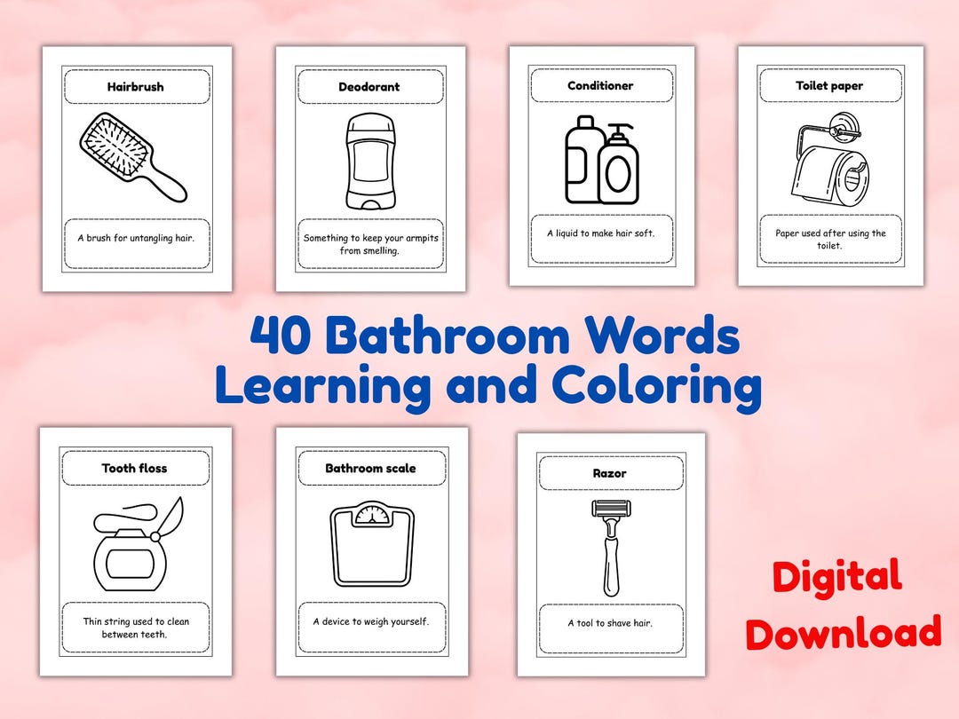 Bathroom Vocabulary Worksheets & Coloring Pages for Kids | ESL Beginner ...