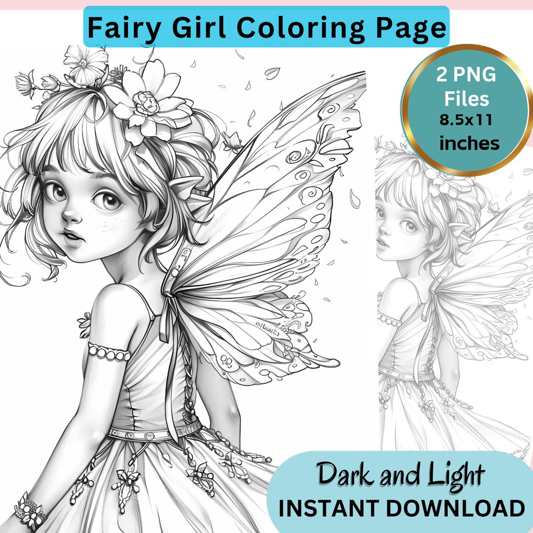 Fairy Girl Coloring Page for Adults, Grayscale Coloring Page, Fall ...