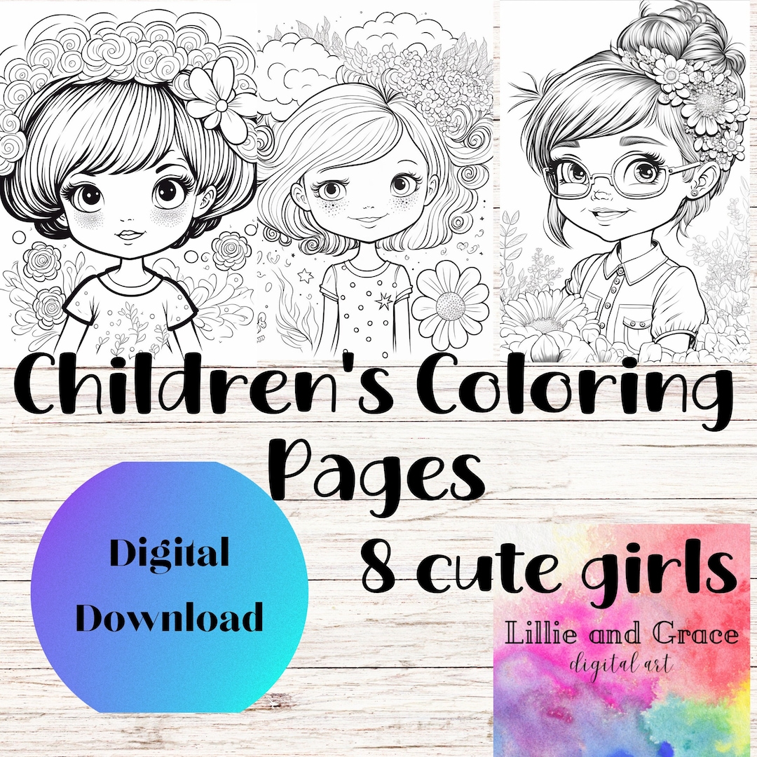 Cute Girls Coloring Pages, 8 Pages, Instant Digital Download, Printable ...