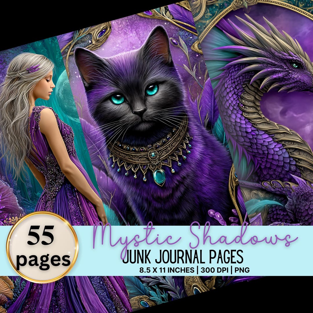 Witchy Dark and Moody Junk Journal Pages, Digital Scrapbook Bundle, 8 ...