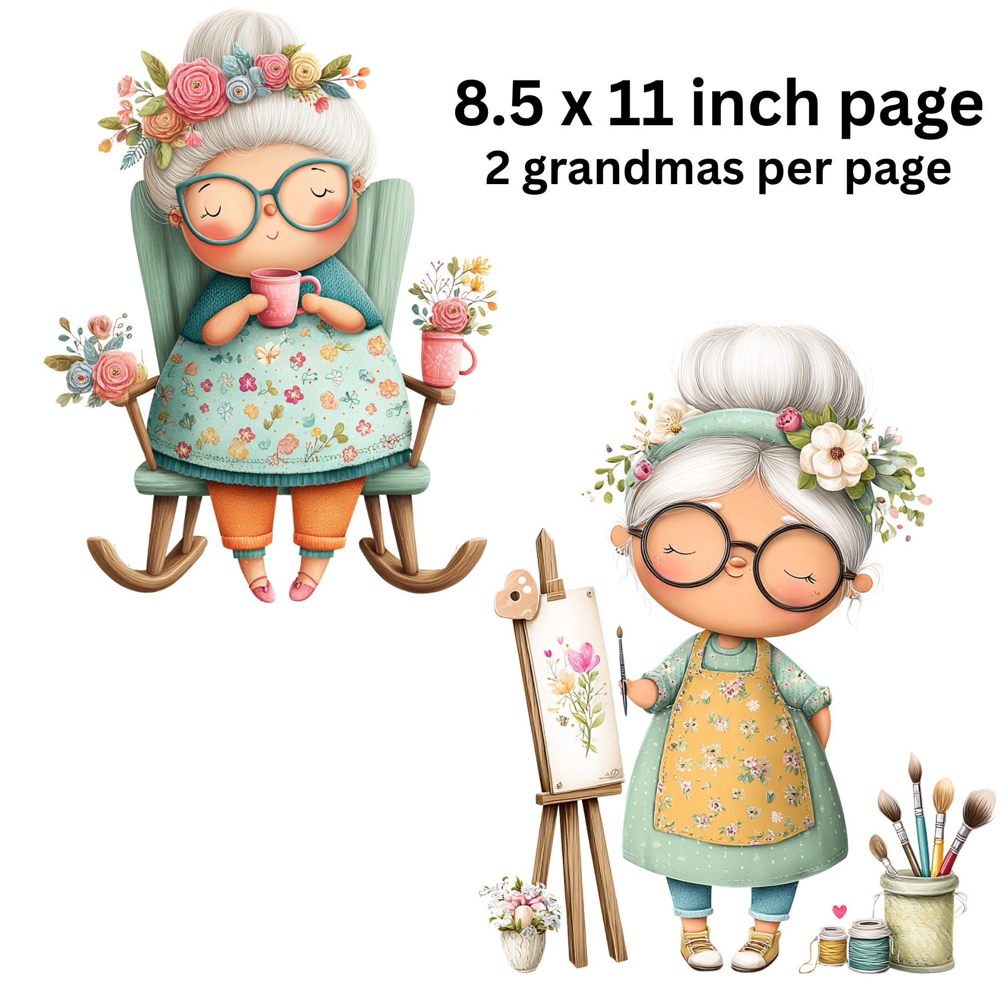 Grandma Clipart Bundle, Old Lady Clipart, Transparent Background ...