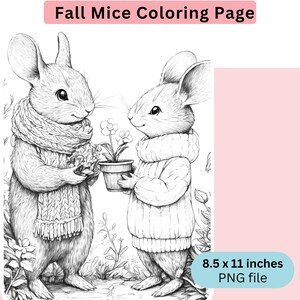 Cute Mice Coloring Page for Adults, Grayscale Coloring Page, Instant ...