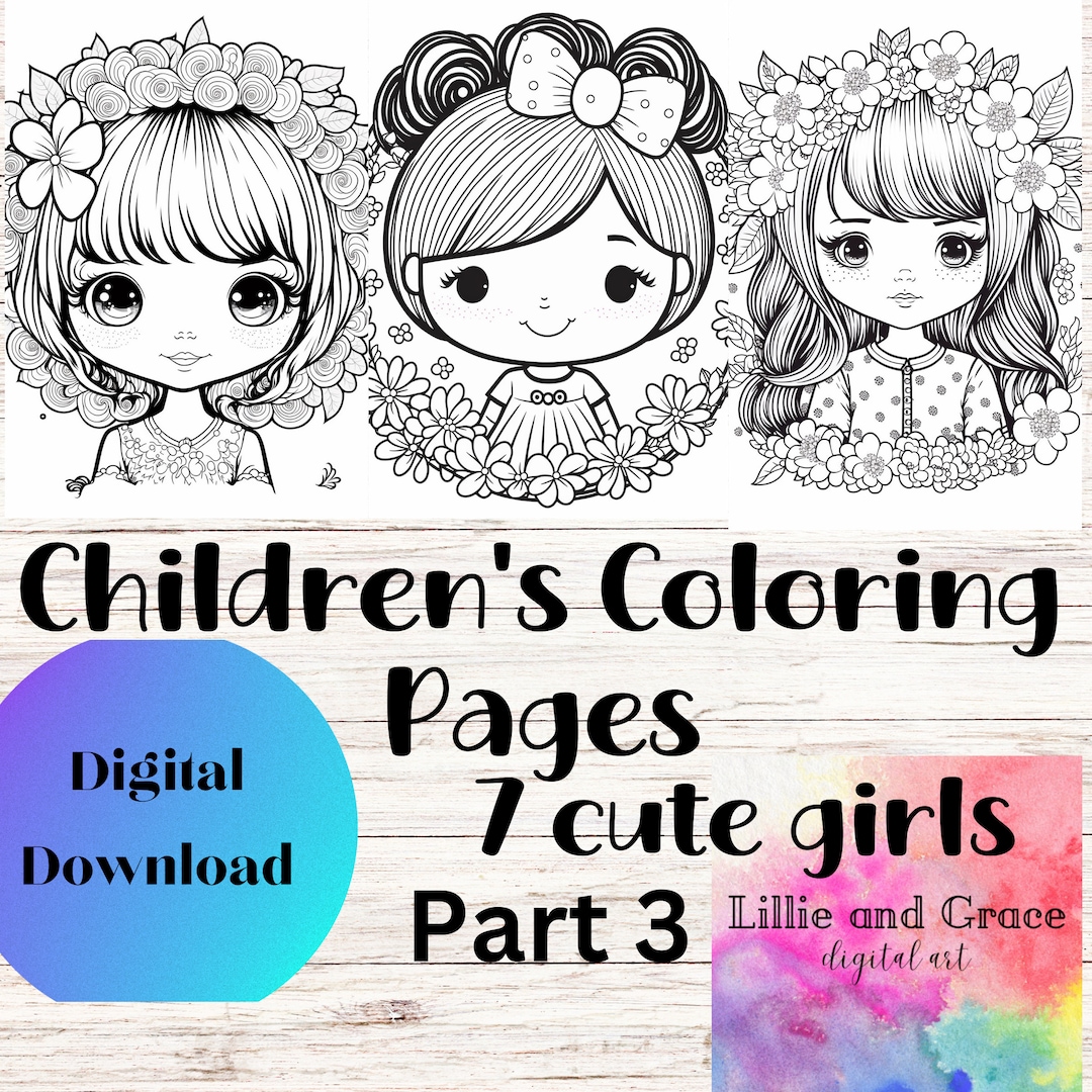 Cute Girls Coloring Pages Part 3, Instant Digital Download, 7 Printable ...