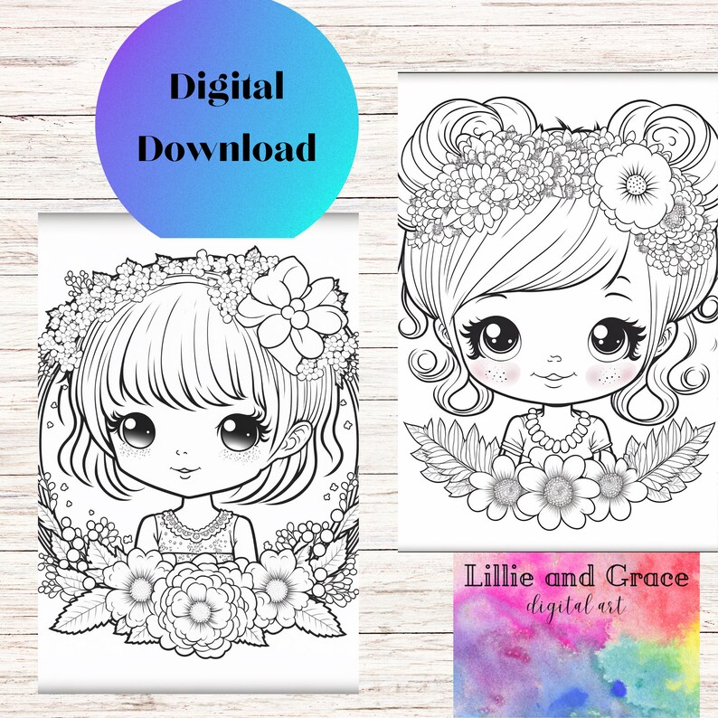 Cute Girls Coloring Pages Part 3, Instant Digital Download, 7 Printable ...