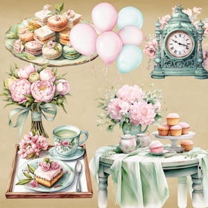Tea Party Clip Art Elements 45 Blush Pink and Mint Green PNG ...