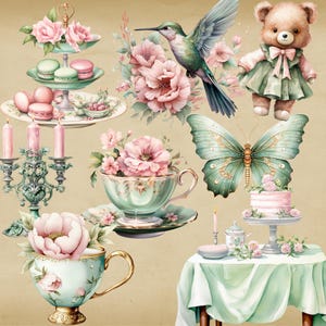 Tea Party Clip Art Elements 45 Blush Pink and Mint Green PNG ...