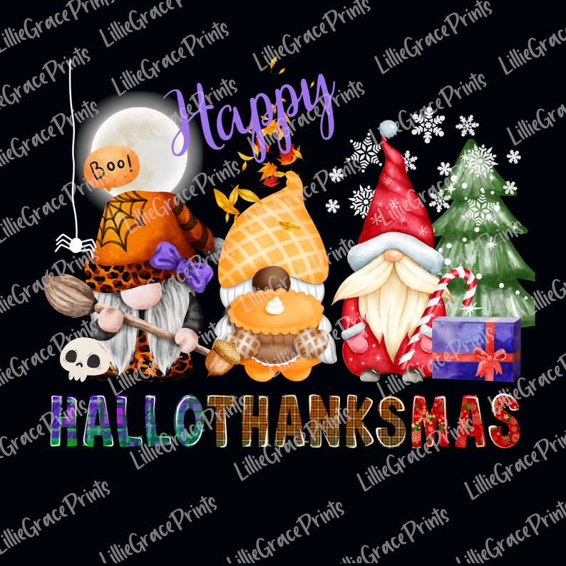 Happy Hallothanksmas Instant Download PNG, Holiday Gnomes Sublimation ...