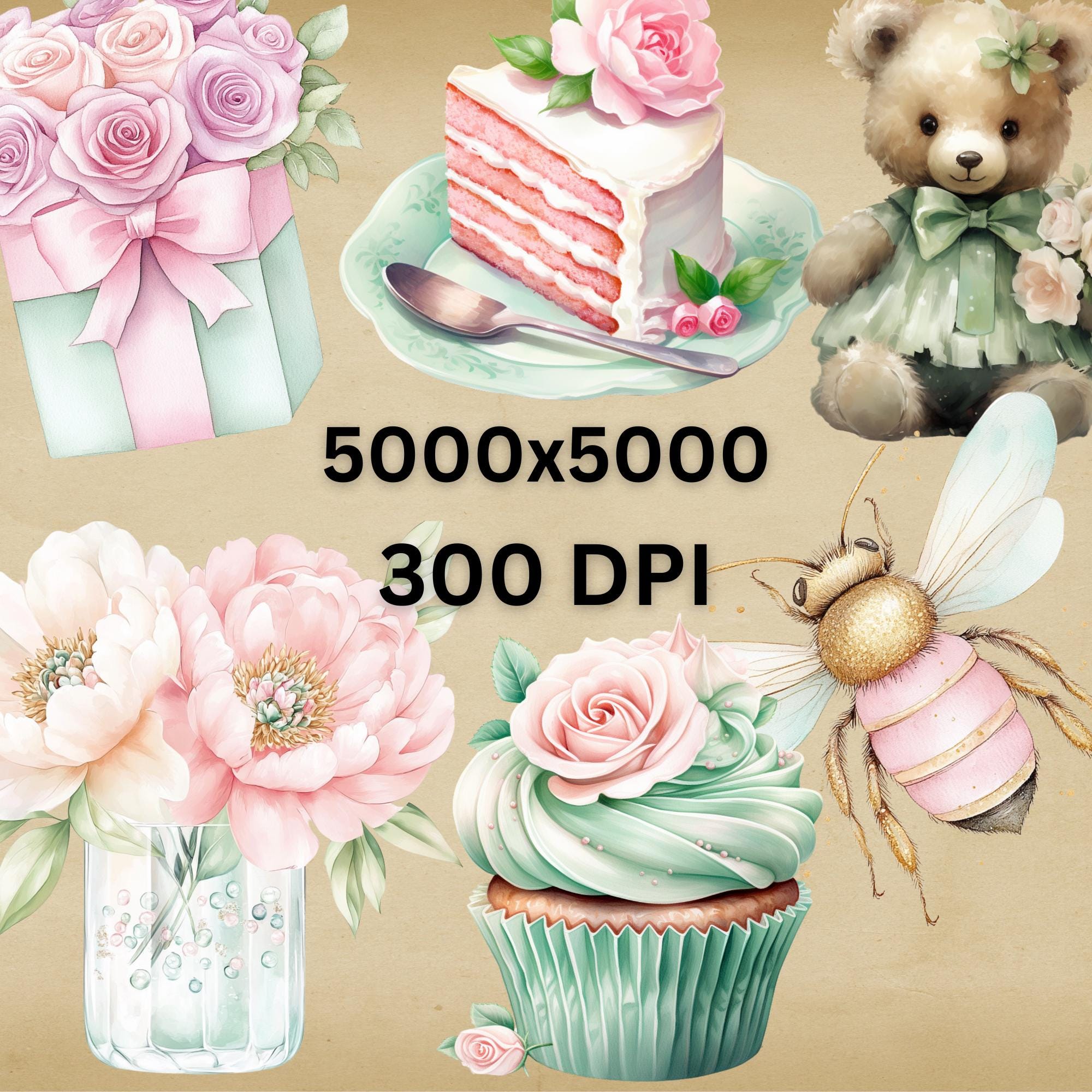 Tea Party Clip Art Elements 45 Blush Pink and Mint Green PNG ...