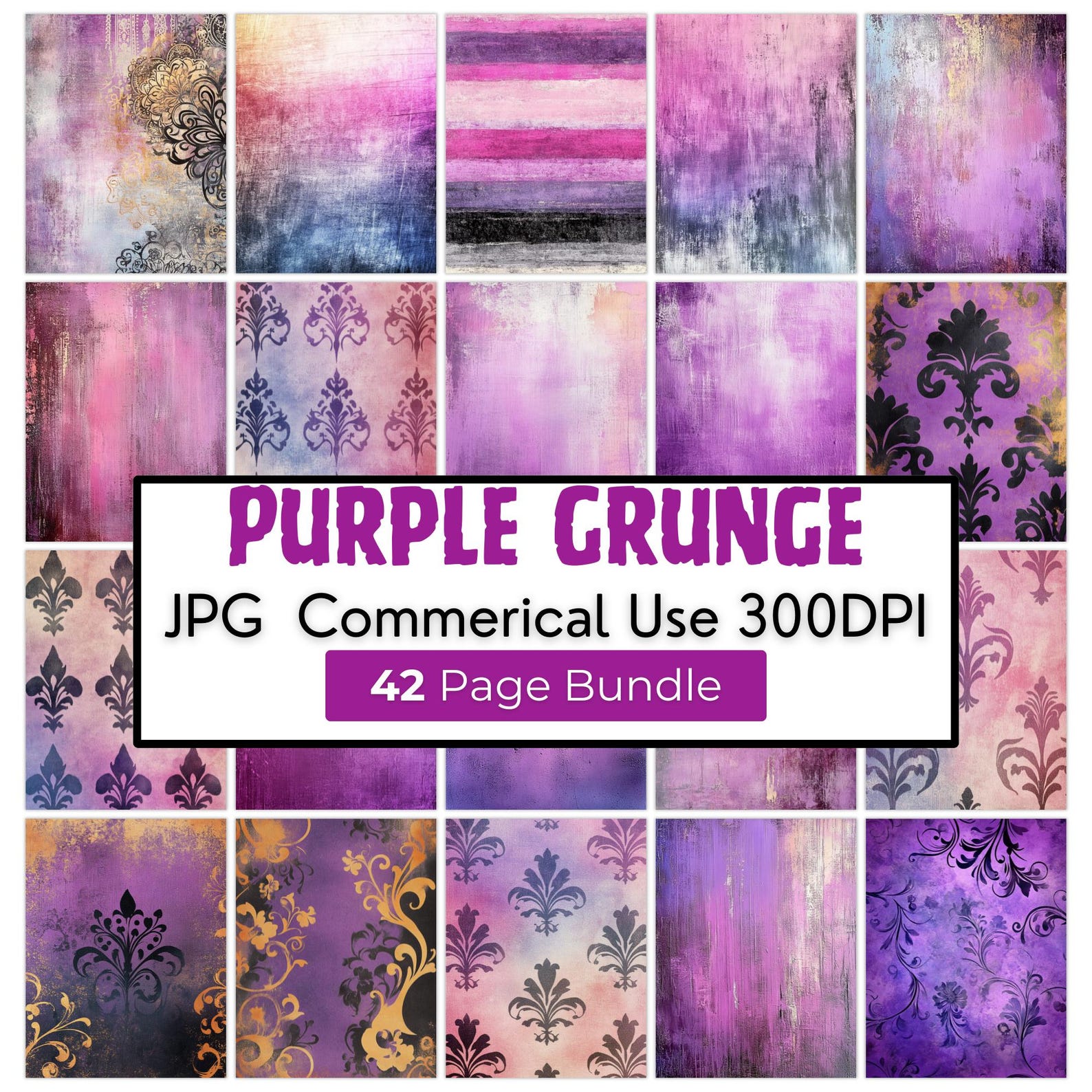 Purple Grunge Junk Journal Printable Pages, Digital Paper Craft Sheets ...