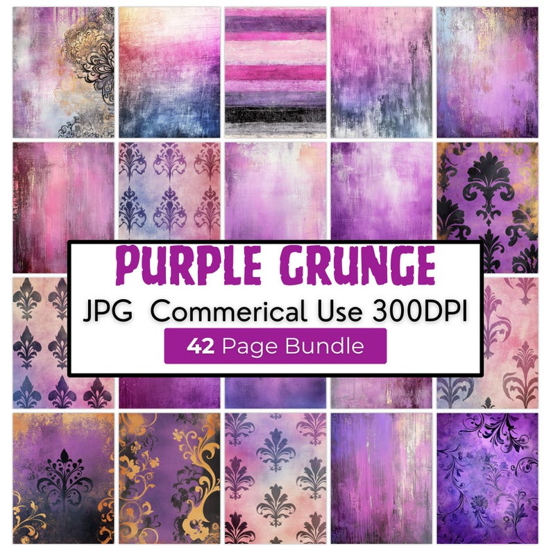Purple Grunge Junk Journal Printable Pages, Digital Paper Craft Sheets ...