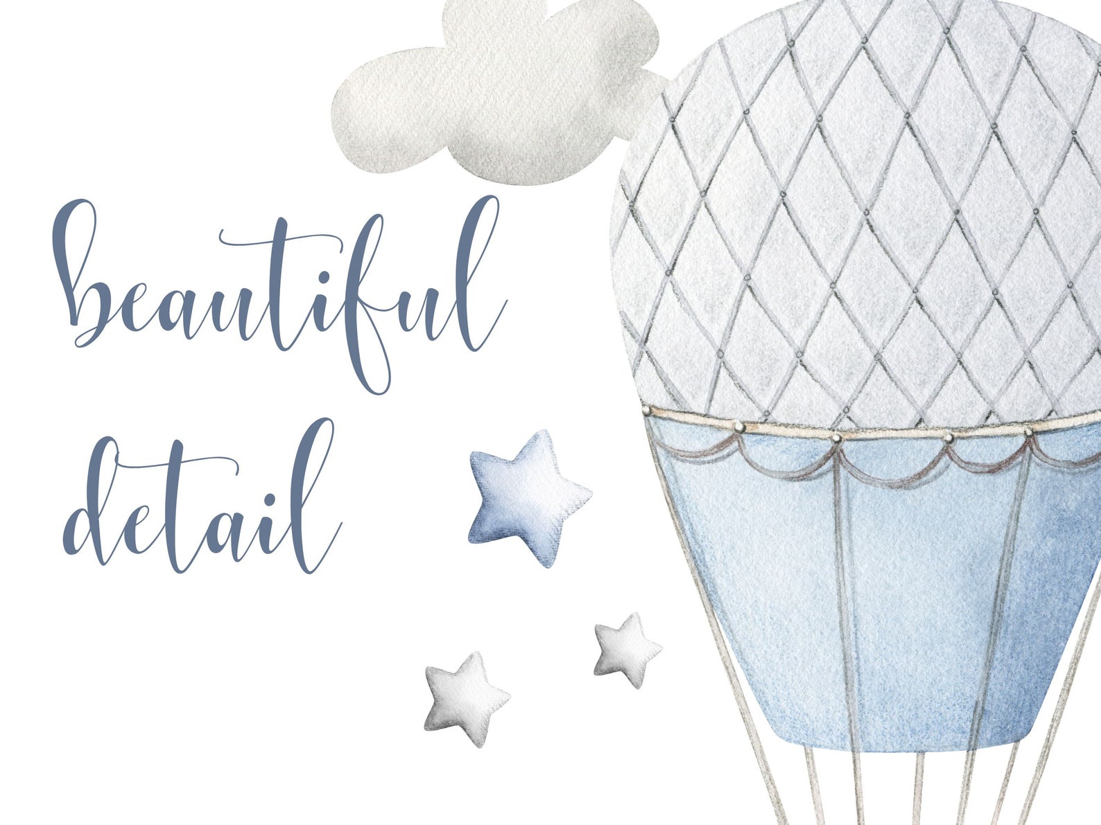Watercolor Hot Air Balloon Wall Art, Blue Gray Nursery Decor ...