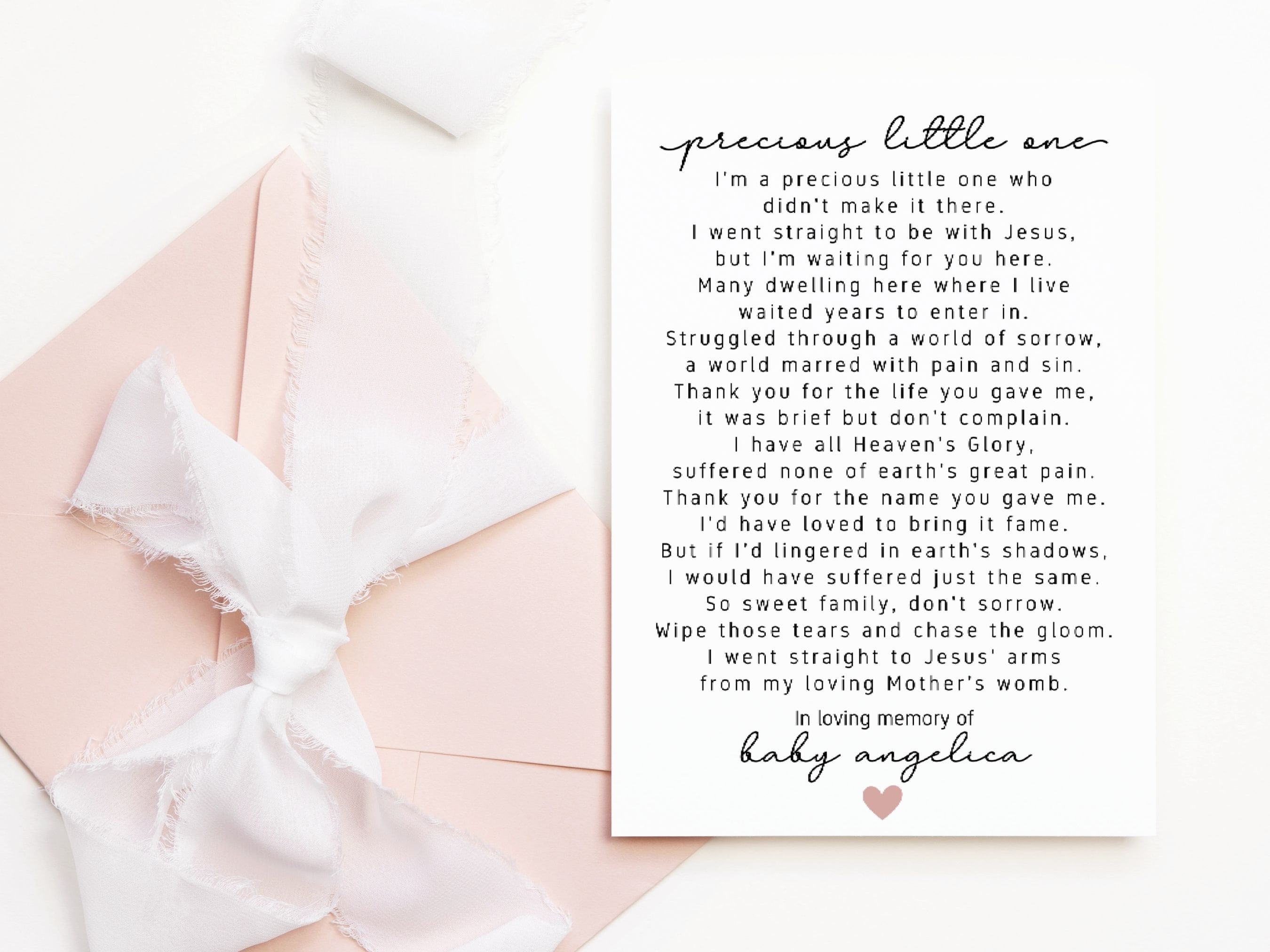 Miscarriage Gift for Mom or Dad, Baby Loss Poem, Child Loss Remembrance ...